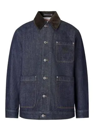 Loewe Logo-appliquéd Corduroy-trimmed Denim Barn Jacket - Blue