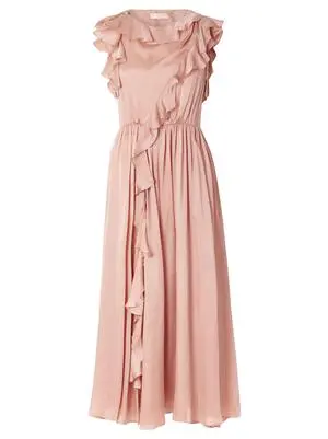 Ulla Johnson Saanvi Draped Ruffled Silk-satin Midi Dress - Neutrals