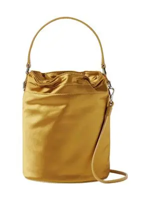 Staud Lila Mini Leather-trimmed Metallic Bucket Bag - Gold