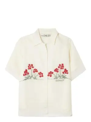 S.S.DALEY Cecilia Embroidered Silk And Linen Shirt - Ecru