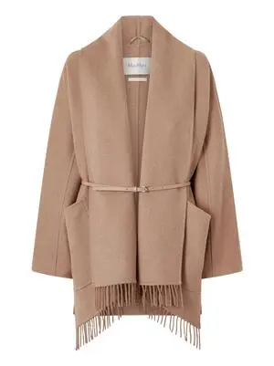 MAX MARA Belted Fringed Camel Hair Coat