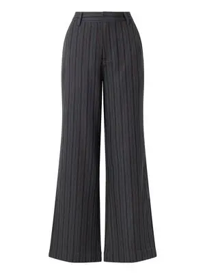 THE ELDER STATESMAN Striped Wool-cashmere Twill Pants - Gray