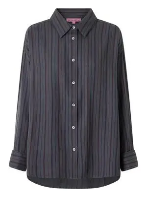 THE ELDER STATESMAN Striped Wool And Cashmere-blend Twill Shirt - Gray