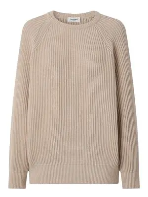 Saint Laurent Ribbed-Knit Cotton Sweater Beige
