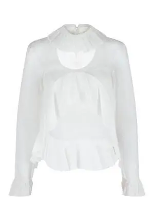 GIVENCHY Cropped Silk Ruffle Blouse
