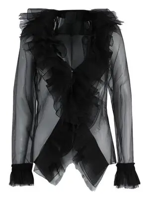 Givenchy Ruffled Silk-organza Blouse - Black