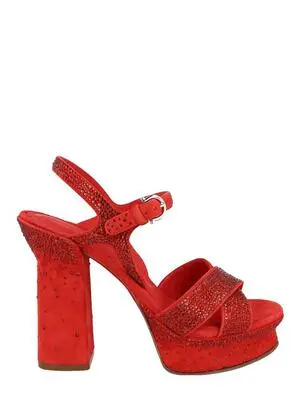 FERRAGAMO Sonya Suede Platform Sandals - Red