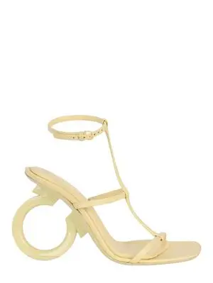 FERRAGAMO Elina X5 Gancini Logo Heels - Light Yellow
