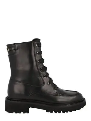 FERRAGAMO Leather Combat Boots - Black