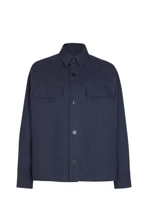 Balmain Cotton Monogram Jacquard Overshirt - Navy