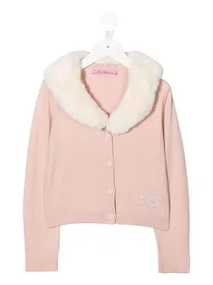 Blumarine Cardigan With Faux Fur Collar - Pink
