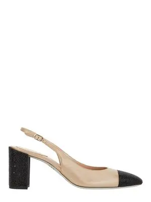 Rene Caovilla Slingback With Rhinestones - Beige