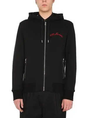 Alexander McQueen Hooded Sweatshirt With Zip Closure - Black