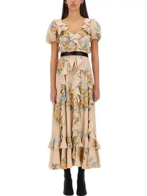 Alexander McQueen Floral Print Silk Dress - Beige
