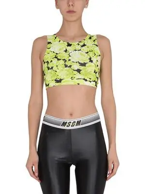 MSGM Floral Print Cropped Top - Yellow