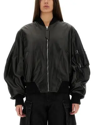 Attico Leather Bomber Jacket - Black