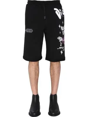DISCLAIMER Bermuda Shorts With Screen Print - Black