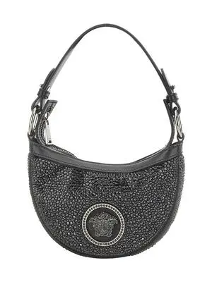 Versace Hobo Bag With Crystals - Black