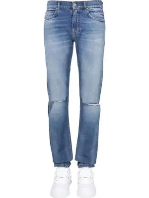 Versace Logo Patch Jeans - Denim