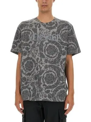 Versace Silhouette Baroque Logo T Shirt - Grey