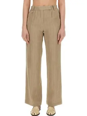 ALYSI Wide Leg Linen-blend Trousers - Brown