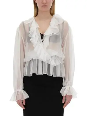 Dolce & Gabbana Chiffon Ruffle Blouse - White