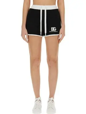 Dolce & Gabbana Regular Fit Shorts With Logo Embroidery - Black