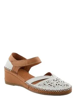 SPRING STEP SHOES Ezlyn Ankle Strap Wedge Pump - White Multi