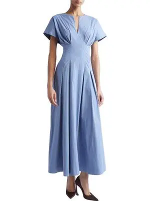 Lela Rose Cotton Poplin Midi Dress With Smocked Back - Cornflower