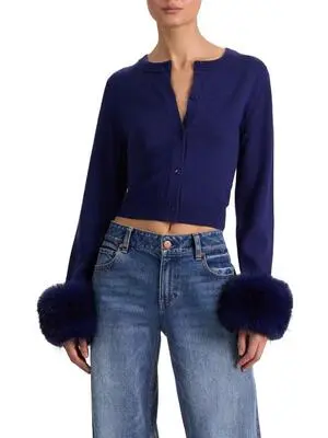 Alice + Olivia Wool Cardigan With Faux Fur Cuffs - Midnight Blue