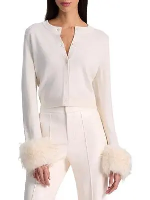Alice + Olivia Wool Cardigan With Faux Fur Cuffs - Soft White