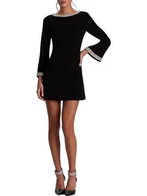 Alice + Olivia Mailynn Crystal-embellished Bell Sleeve Minidress - Black/crystal