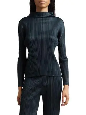 Issey Miyake Monthly Colors November Pleated Funnel Neck Top - Charcoal