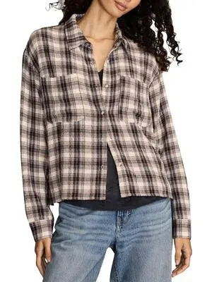 Lucky Brand Plaid Crop Button-up Shirt - Cream Plaid