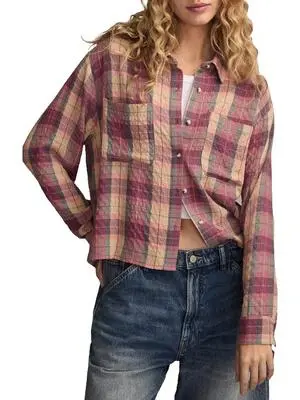 Lucky Brand Plaid Crop Button-up Shirt - Pink Multi Plaid