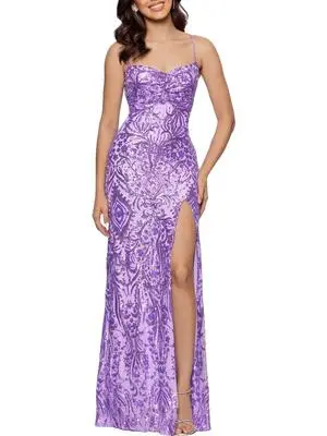 BLONDIE NITES Sequin Paisley Sheath Gown - Lavender