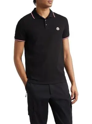 Moncler Tipped Cotton Piqué Polo - Black
