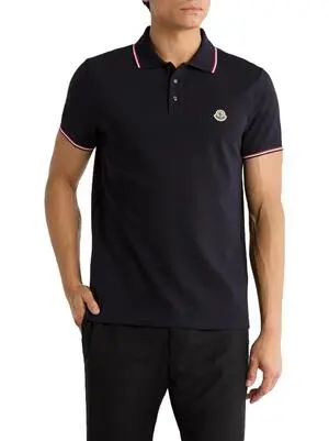Moncler Tipped Cotton Piqué Polo - Blue