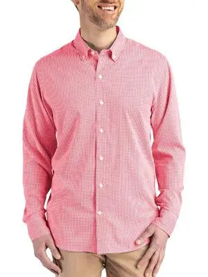 Cutter & Buck Skyline Epic Confidence Check Stretch Button-down Shirt Red/white