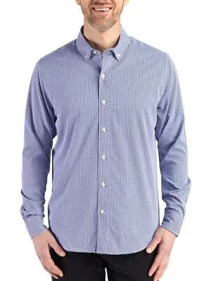 Cutter & Buck Skyline Epic Confidence Check Stretch Button-down Shirt - Tour Blue/white
