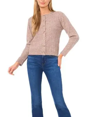Halogen Cable Stitch Crewneck Cardigan - Desert Taupe