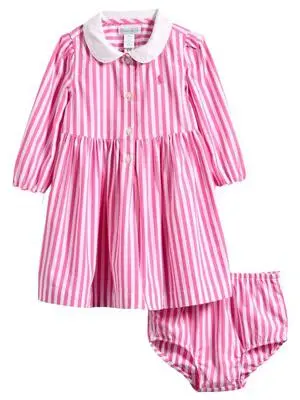 Ralph Lauren Long Sleeve Poplin Dress With Bloomers - Desert Pink/white