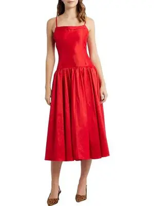 SISTER JANE Taffeta Midi Dress - Red