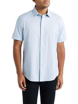 Bugatchi Miles Ooohcotton® Print Short Sleeve Button-up Shirt - Classic Blue