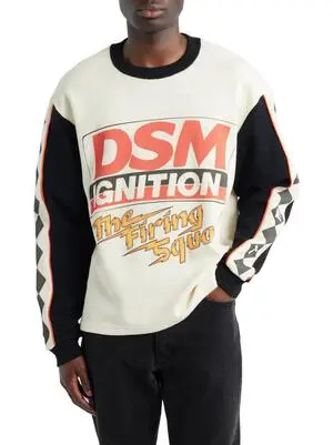 DIET STARTS MONDAY Dsm Ignition Long Sleeve Waffle Graphic T-shirt - Antique White/black