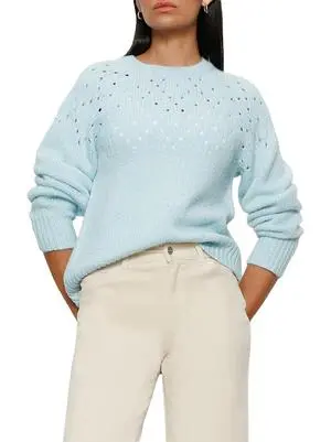 Sanctuary Openwork Crewneck Sweater - Aquamarine