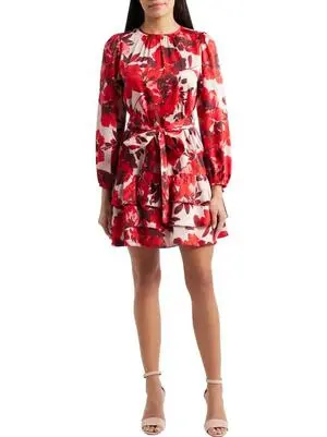 ANNE KLEIN Floral Tiered Tie-Waist Dress