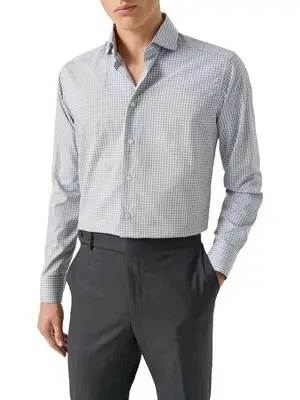 Eton Contemporary Fit Mélange Check Dress Shirt - Medium Blue