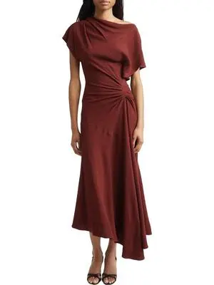 A.L.C. Dena Ruched Off-the-shoulder Gown - Black Cherry