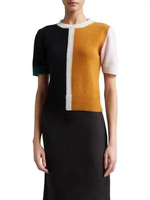 Marni Colorblock Short Sleeve Cashmere Sweater - Brown/black